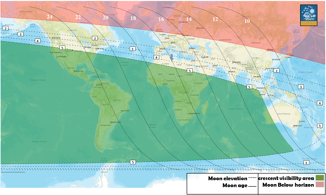The lunar crescent visibility of the Rajab 1446 Hijri